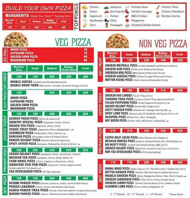 Menu of Chicago Pizza, Vijay Nagar, New Delhi