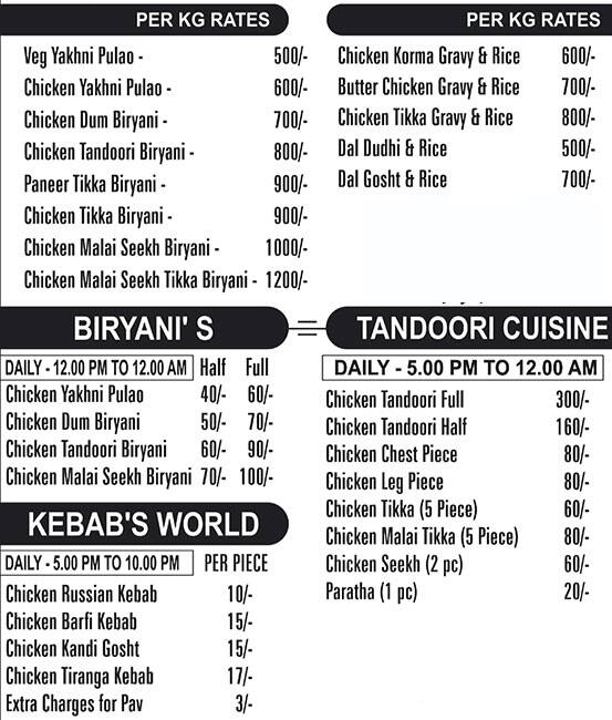 Menu of Chaska Corner, Malad West, Mumbai