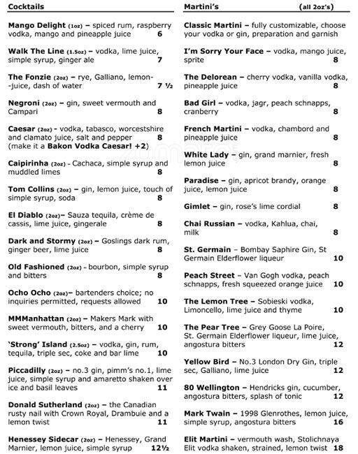 Menu at Hotel Ocho Restaurant & Bar, Toronto