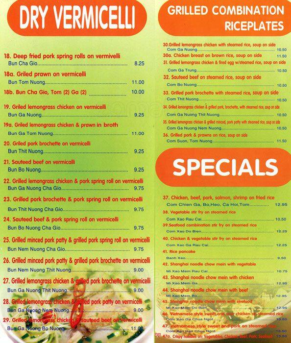 Menu at Phở Phượng Hồng Vietnamese Restaurant, Maple Ridge