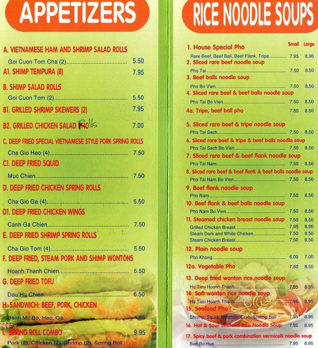 Menu at Phở Phượng Hồng Vietnamese Restaurant, Maple Ridge