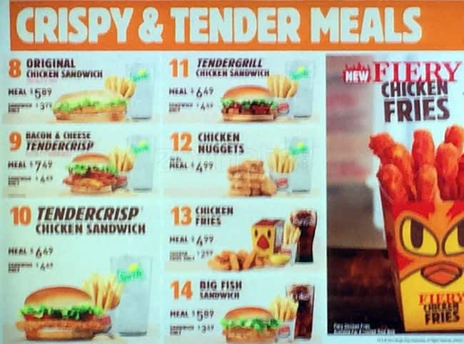 Menu at Burger King fast food, Texas City, Palmer Hwy