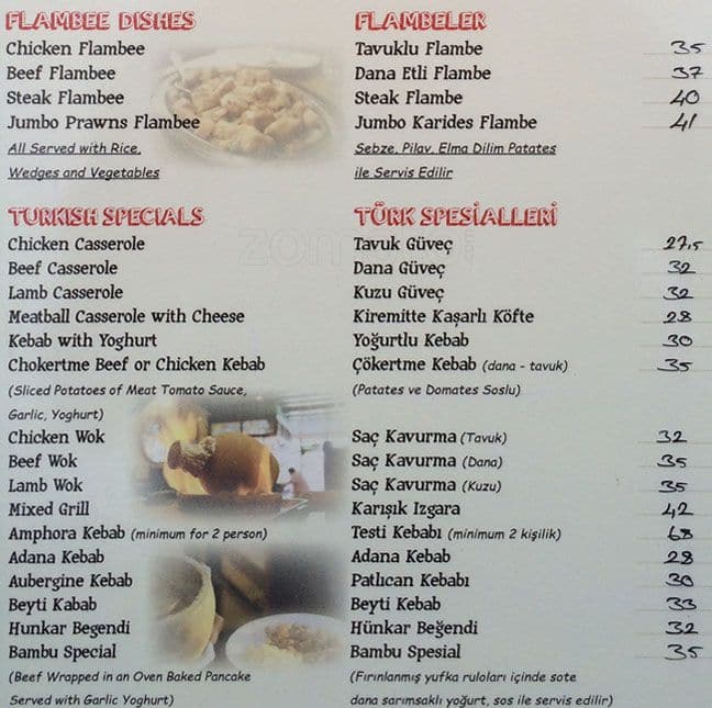 Carta de Bambu Lounge & Bistro, Bodrum, Çökertme Caddesi