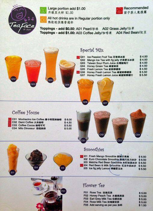 Carta del restaurante Taiwan Dami, Southport