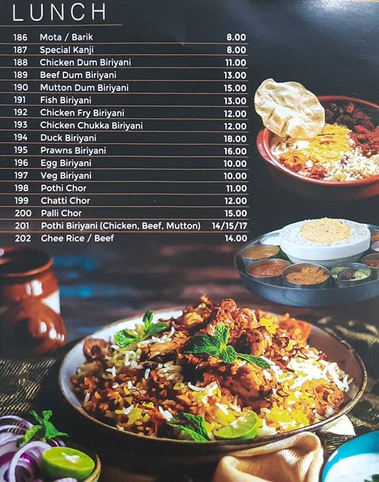 Menu at Old Calicut Live, Abu Dhabi