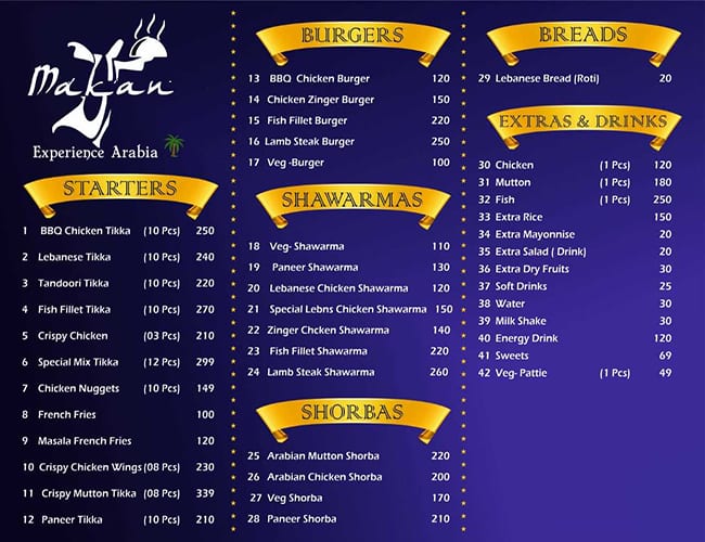 Menu at Makan Restaurant, Hyderabad, Clubhouse/restaurant