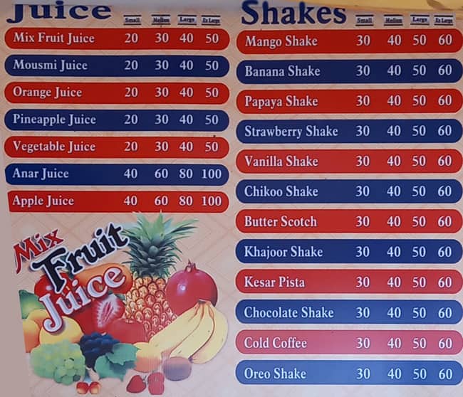Menu of Delhi Juice & Shakes, Khanpur, New Delhi