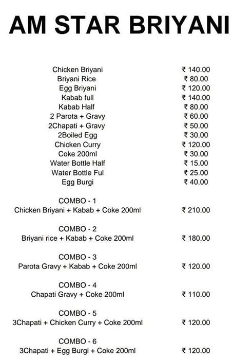 Menu of AM Star Biryani, Sanjay Nagar, Bangalore