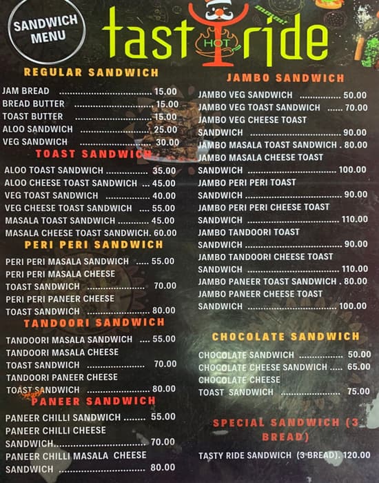 Menu of Tasty Hot Ride, Bhandup, Mumbai