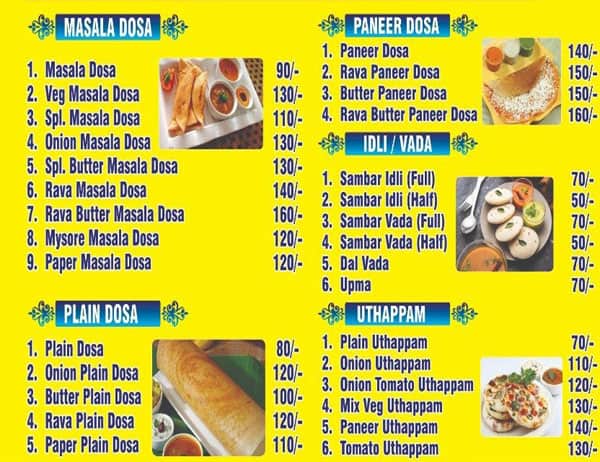 Menu of Madras Cafe, Rohini, New Delhi