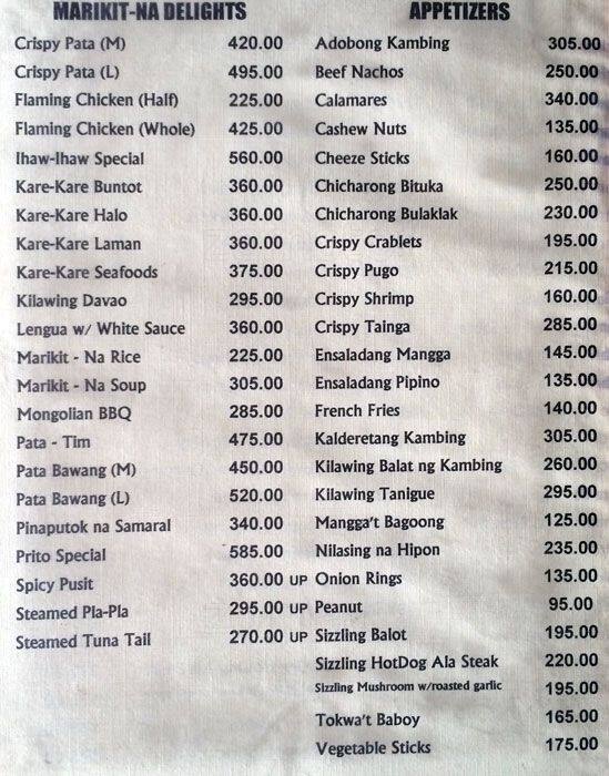 Hapag Sa Marikina Menu, Menu for Hapag Sa Marikina, San Roque, Marikina ...