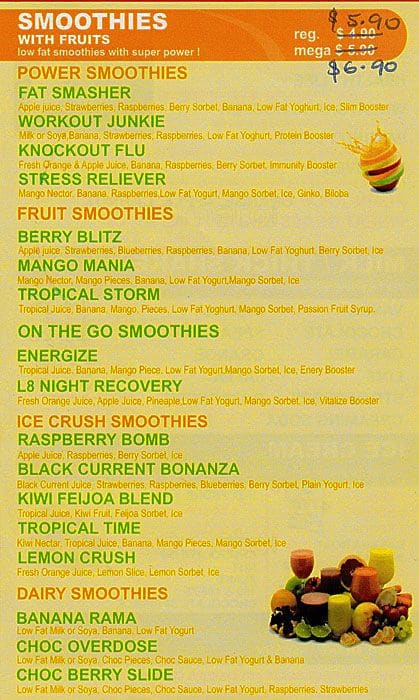 Menu at Booster desserts, Auckland