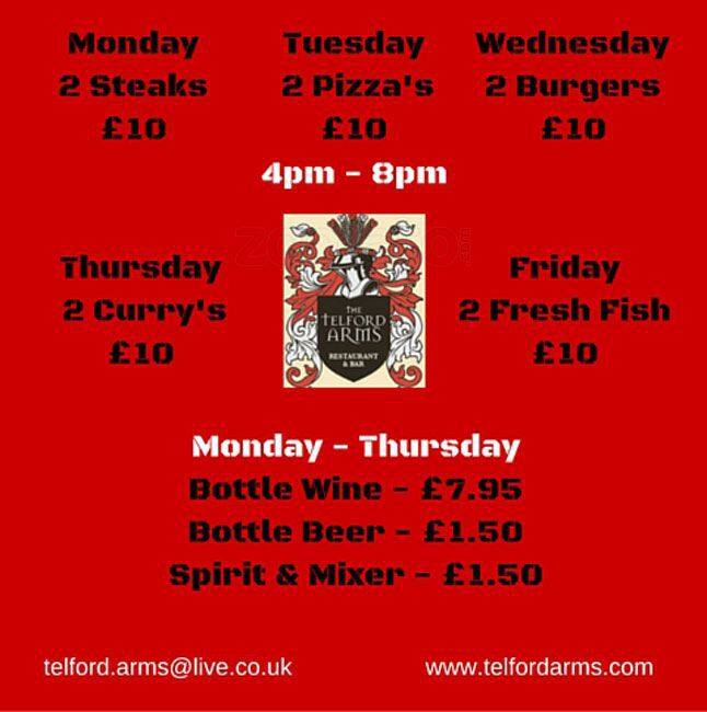 Menu at Telford Arms pub & bar, Edinburgh, 76-78 Telford Road