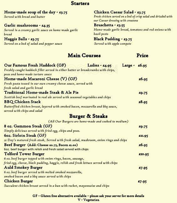 Menu at The Telford Arms pub & bar, Edinburgh, 78 Telford Rd