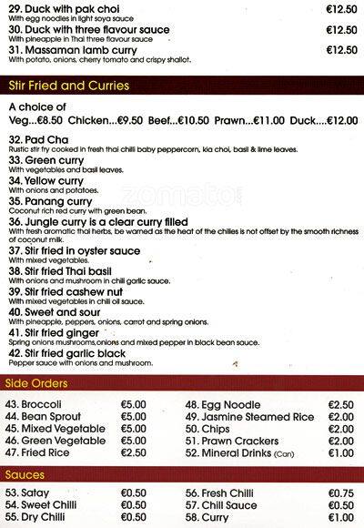 Menu at Thai Orchid Dublin restaurant, Dublin