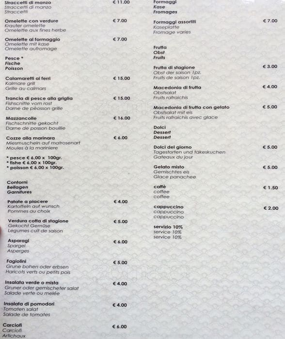 Menu at Trattoria Da Mario restaurant, Rome, Via Silvio Spaventa