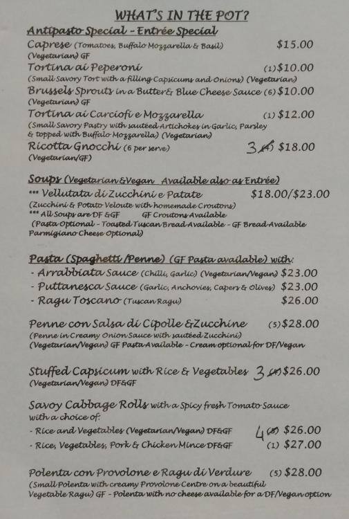 Menu at What's in the Pot restaurant, Redcliffe