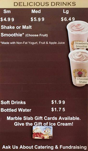 Menu at Marble Slab Creamery cafe, Richmond, Steveston Hwy