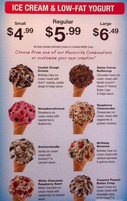 Menu at Marble Slab Creamery cafe, Richmond, Steveston Hwy