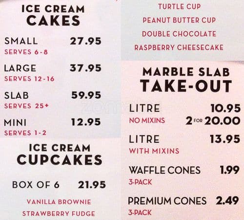 Menu at Marble Slab Creamery cafe, Richmond, Steveston Hwy