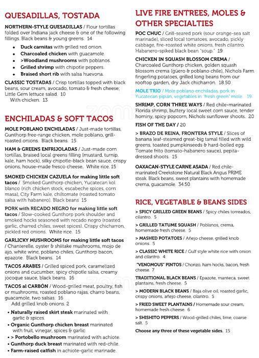 Menu at Frontera Grill restaurant, Chicago