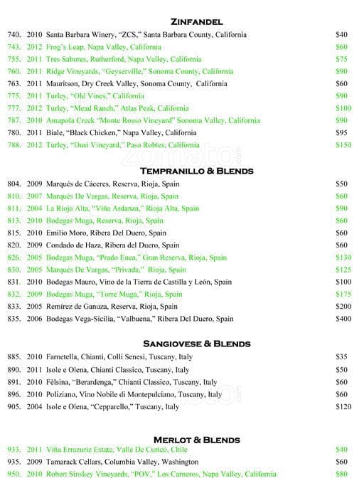 Menu at Frontera Grill restaurant, Chicago