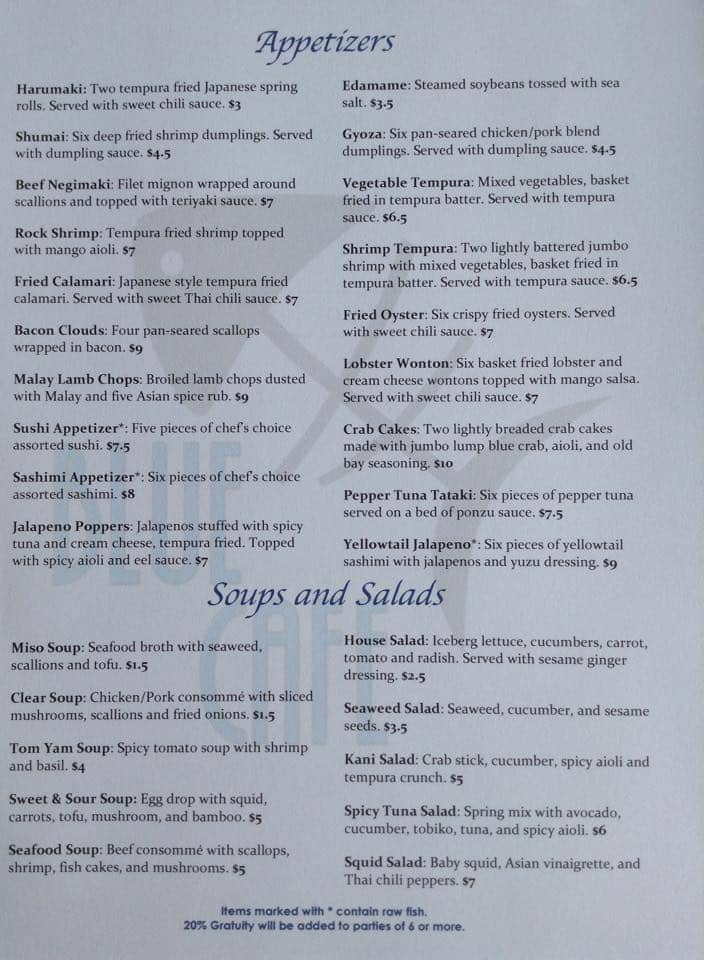 Menu at Blue Cafe, Newport News