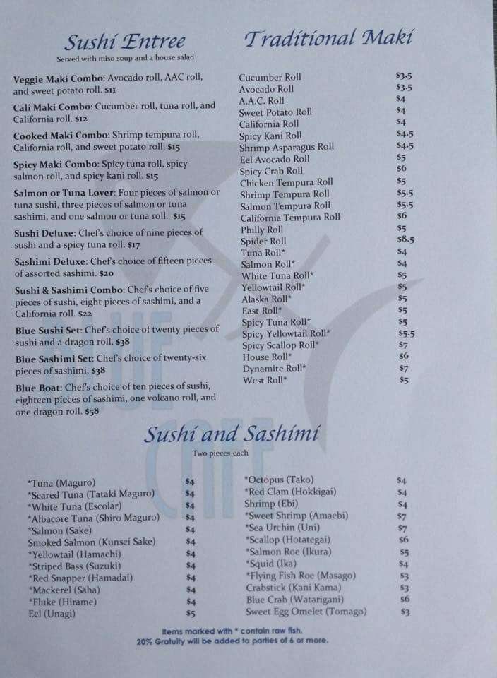 Menu at Blue Cafe, Newport News