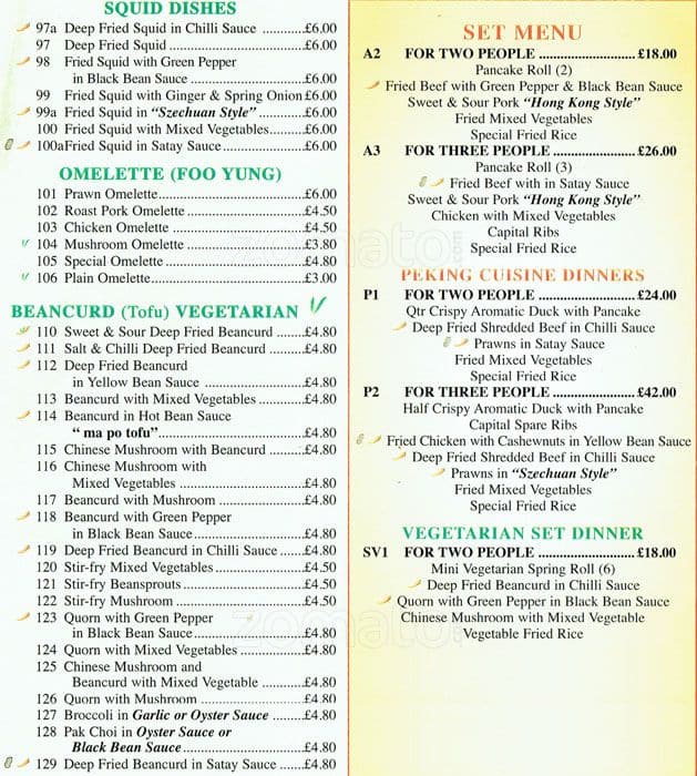 Menu at Pang's fast food, London