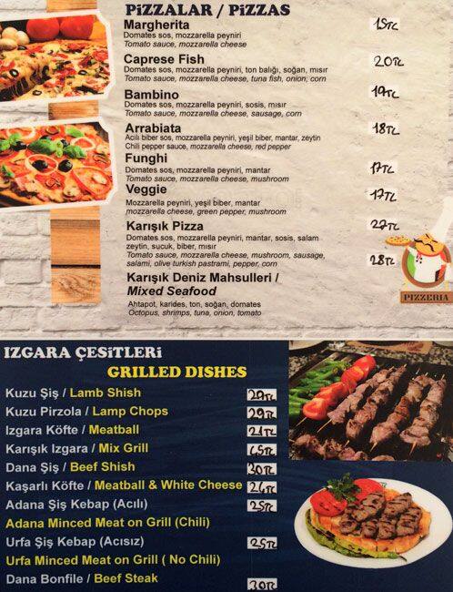 Menu at Beyaz Cafe Bodrum, Bodrum