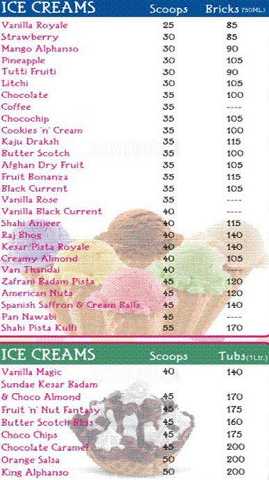 Menu at Snow Den, New Delhi