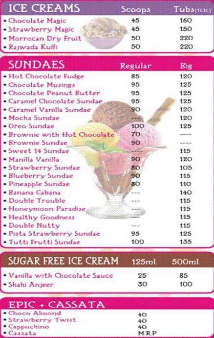 Menu at Snow Den, New Delhi