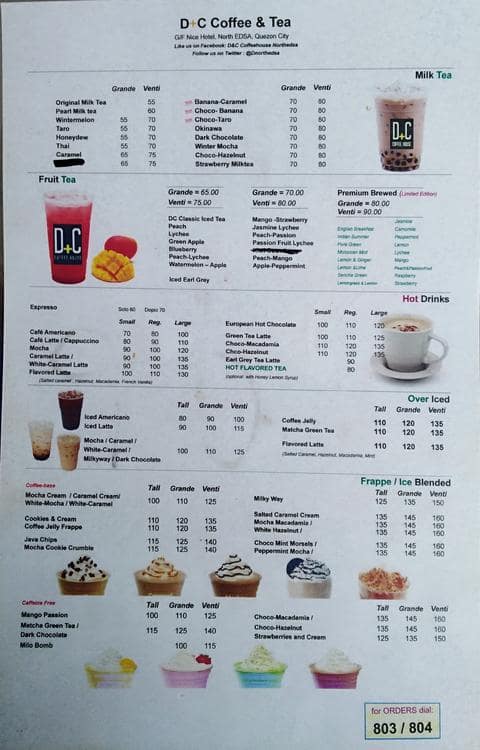 Menu at DC Coffeehouse cafe, Quezon City, EDSA cor. Nice Hotel