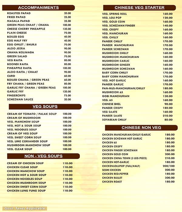 Menu of Swagat Family Restaurant and Bar, Kalamboli, Navi Mumbai