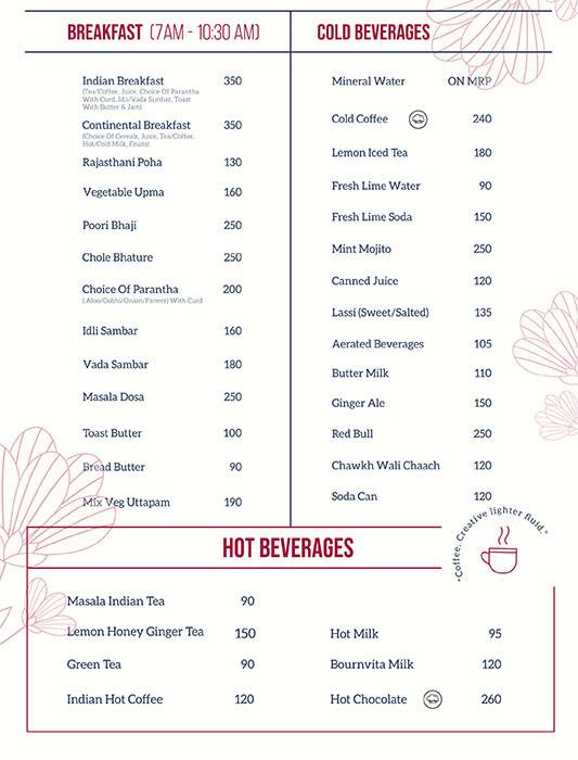 Menu of Kaner Bagh, Panchwati, Udaipur