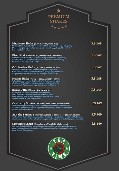 Menu of Tea Time, Jeedimetla, Hyderabad