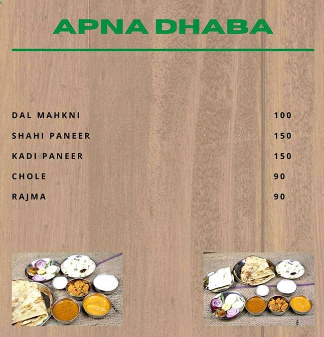 Menu of Apna Dhaba, Janakpuri, New Delhi