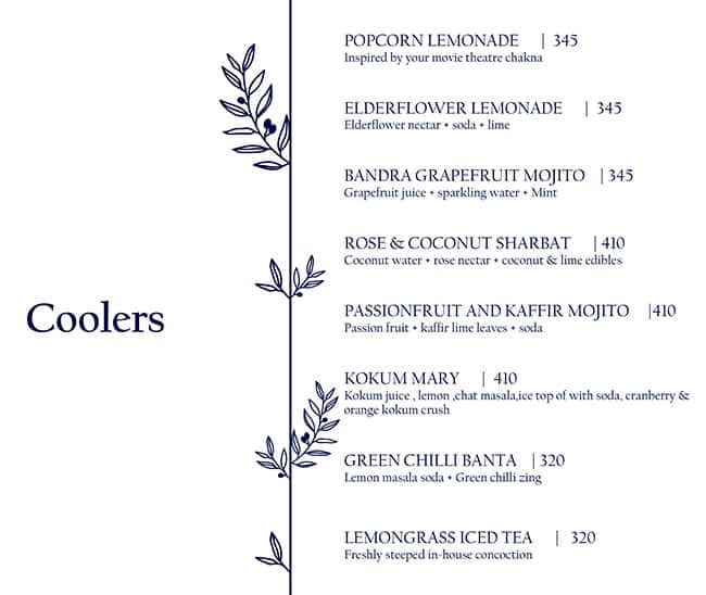 Menu at Bombay Club, New Delhi, The Dhanmill