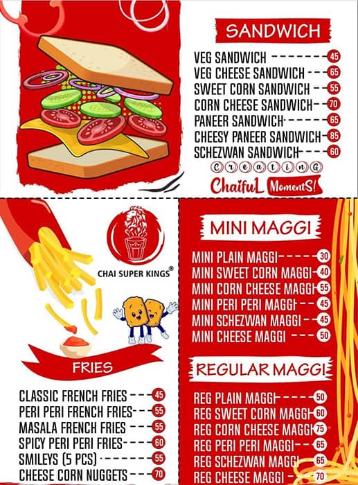 Menu of Chai Super Kings, Perambur, Chennai