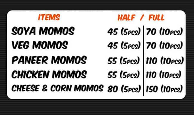 Menu of M3 Momos, Alpha 2, Greater Noida
