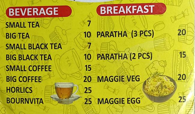Menu of Chai Aur, Naktala, Kolkata