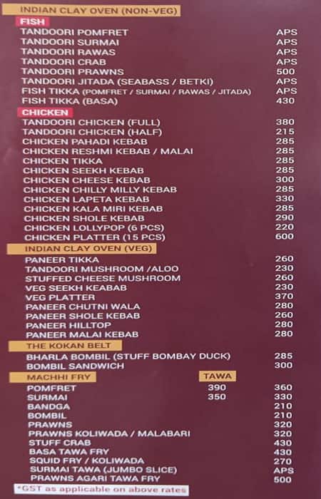 Menu of Jai Hind Lunch Home, Bandra East, Mumbai