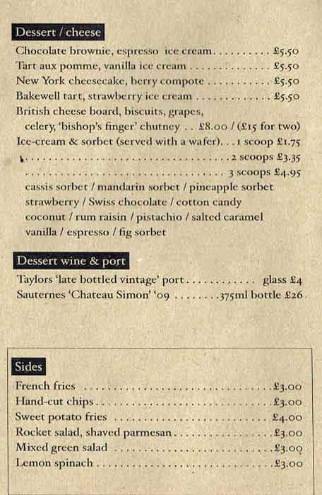 Menu at The Black Dog pub & bar, London, 112 Vauxhall Walk