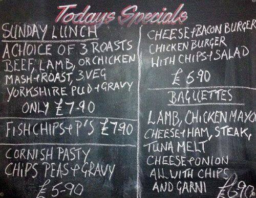 The Lower Turks Head Menu, Menu for The Lower Turks Head, Northern ...