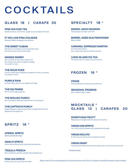 Menu at Watsons Bay Boutique Hotel cafe, Watsons Bay