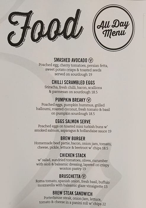 Menu at Brew Bar & Cafe, Hughesdale