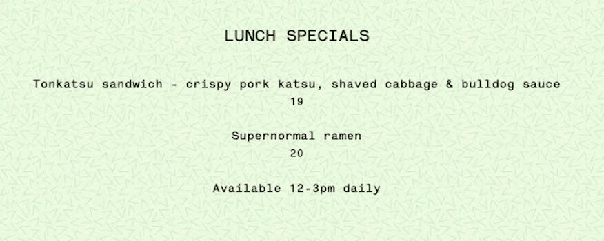 Menu at Supernormal restaurant, Melbourne