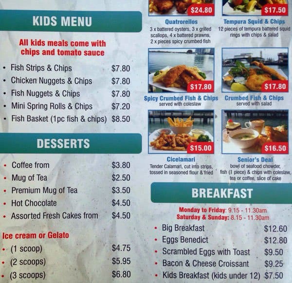 Menu at Cicerello's Mandurah restaurant, Mandurah