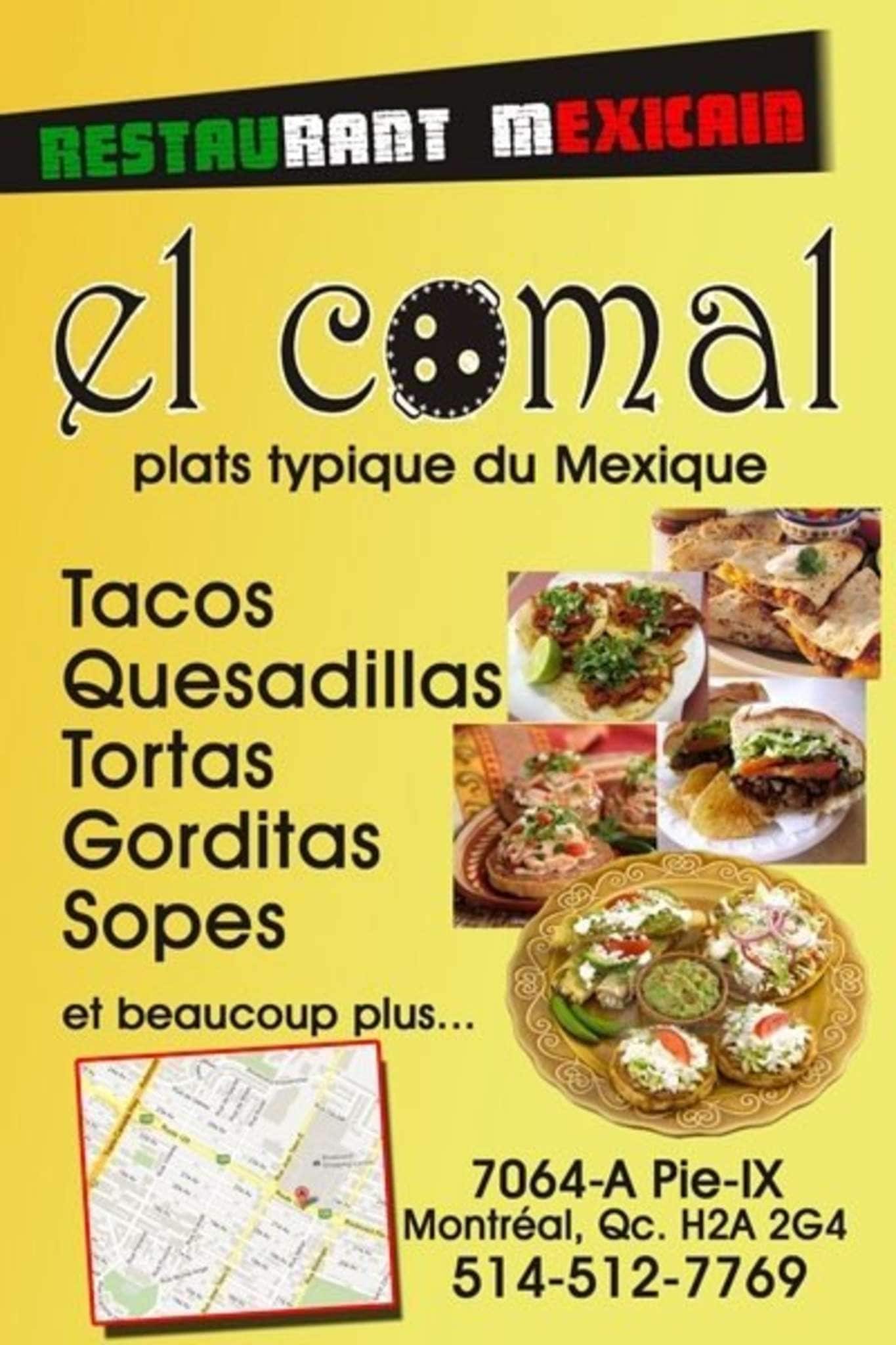 Menu at El Comal restaurant, Montreal