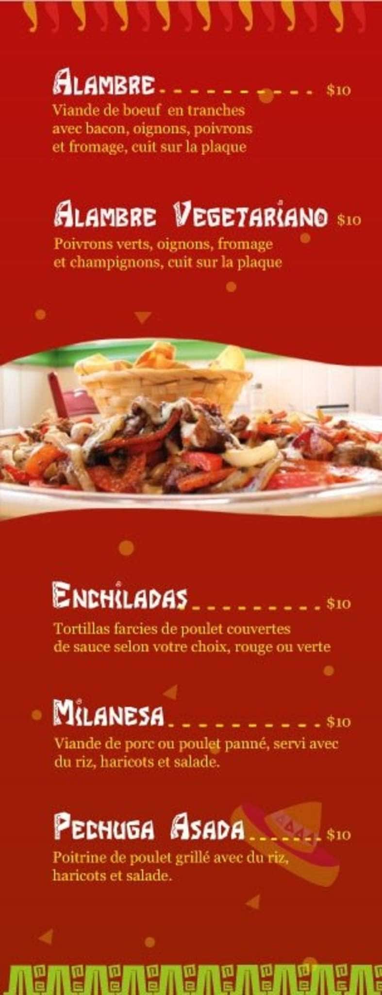 Menu at El Comal restaurant, Montreal
